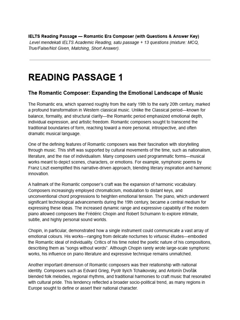 READING PASSAGE 1--The Romantic Composer- Expanding the Emotional ...