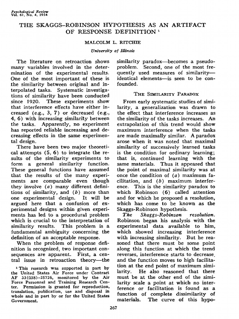 The Skaggs-Robinson Hypothesis As An Artifact of Response Definition ...