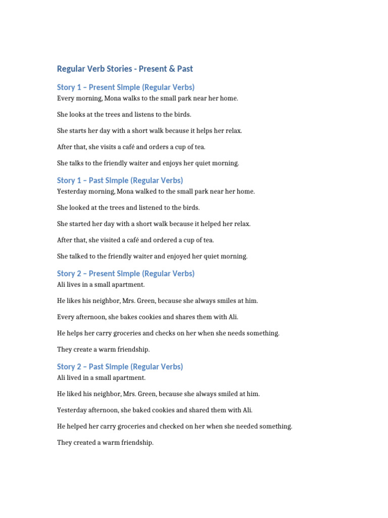Regular Verb Stories: Present & Past | PDF