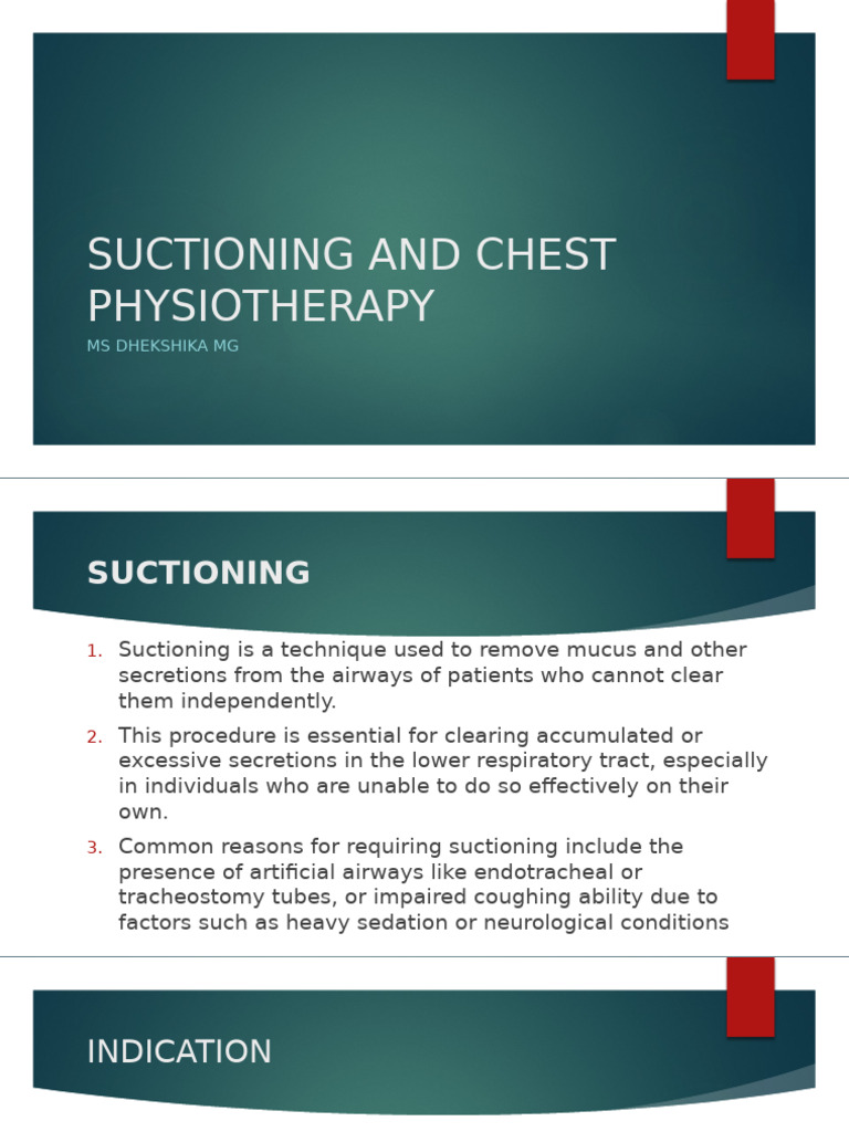 Suctioning and Chest Physiotherapy 1 | PDF | Respiratory System ...