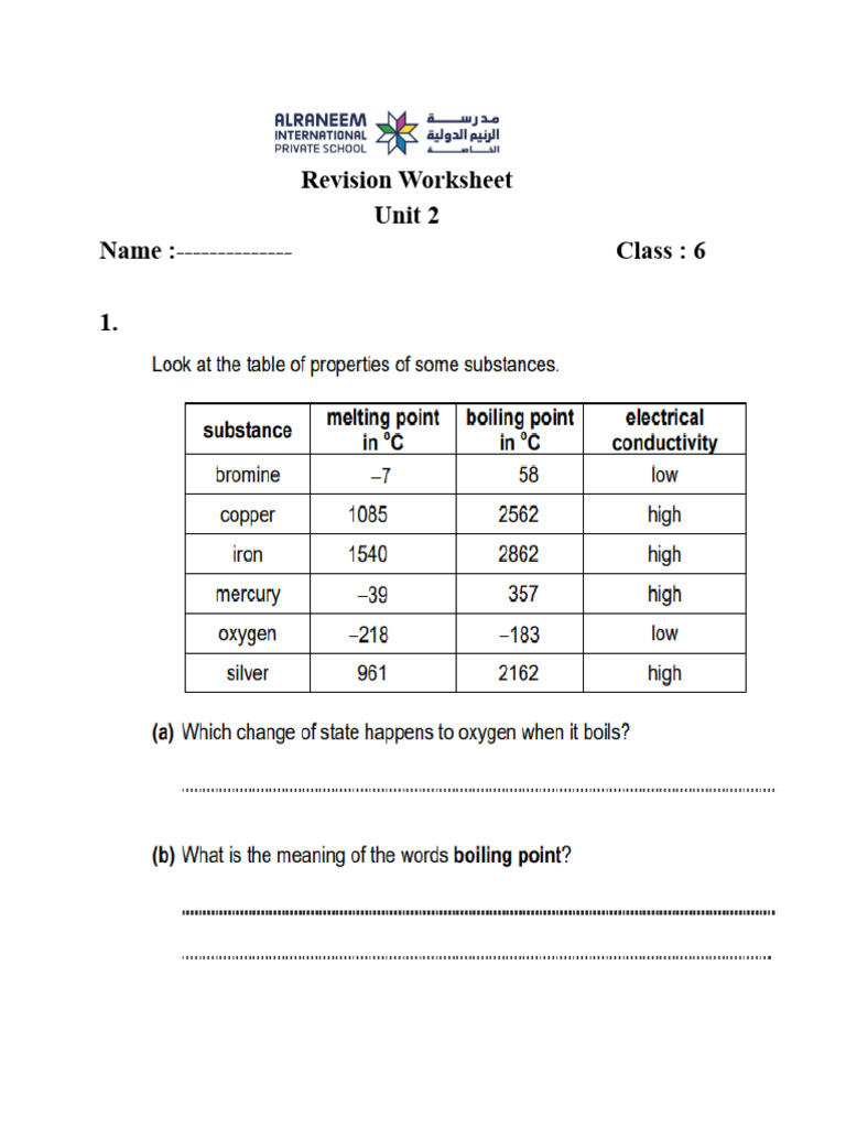 Practise Worksheet Grade 6 2 | PDF | Chemical Substances | Ice