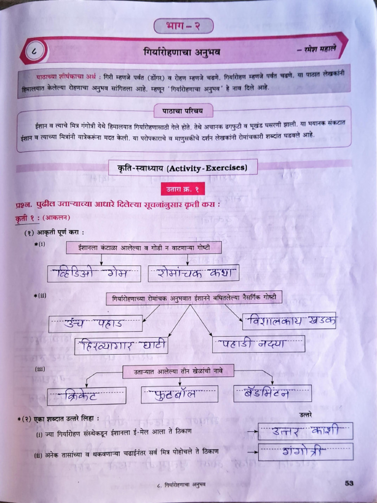 Class 8 - Marathi - 8. गिर्यारोहणाचा अनुभव | PDF