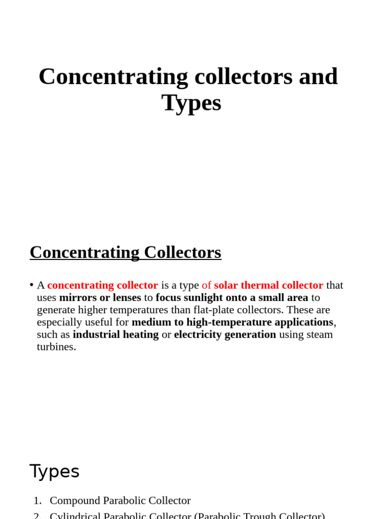 Types of Concentrating Solar Collectors | PDF | Mirror ...
