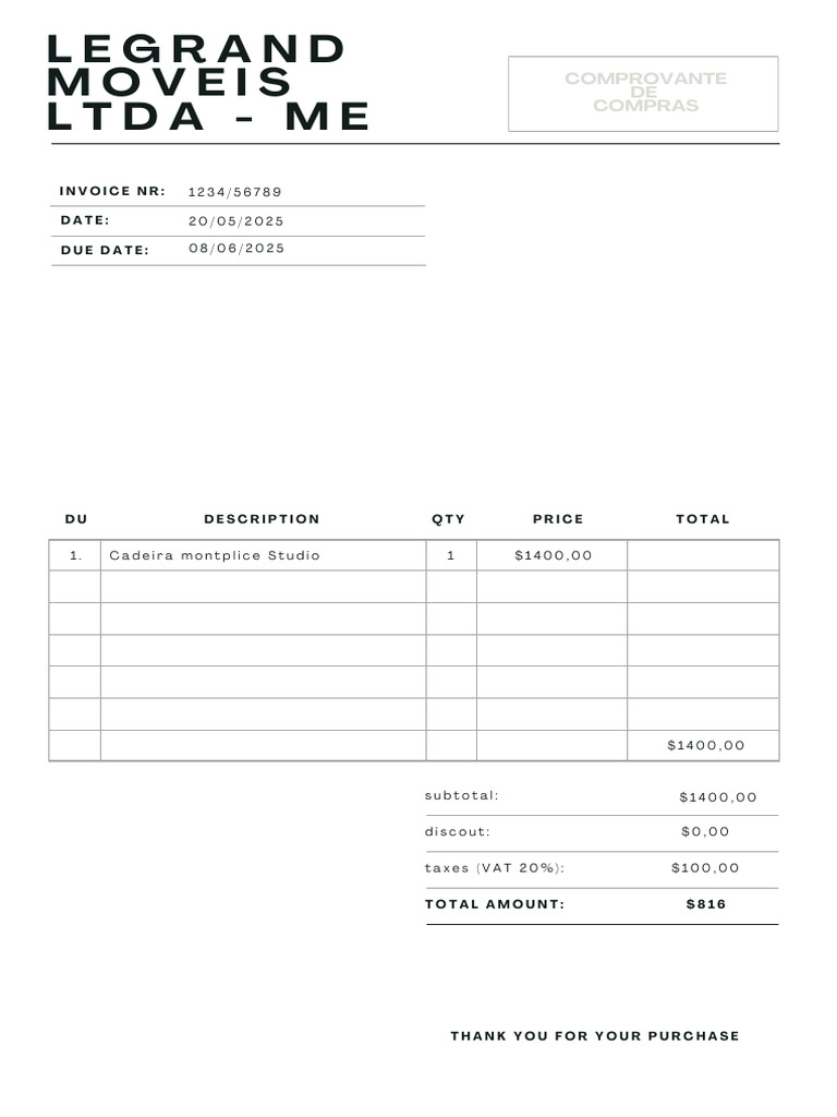 Invoice for Chair Purchase - Legrand | PDF