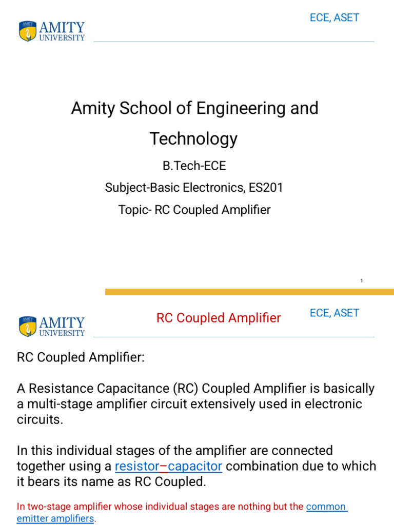 RC Coupled Amplifier Overview and Analysis | PDF | Amplifier | Capacitor