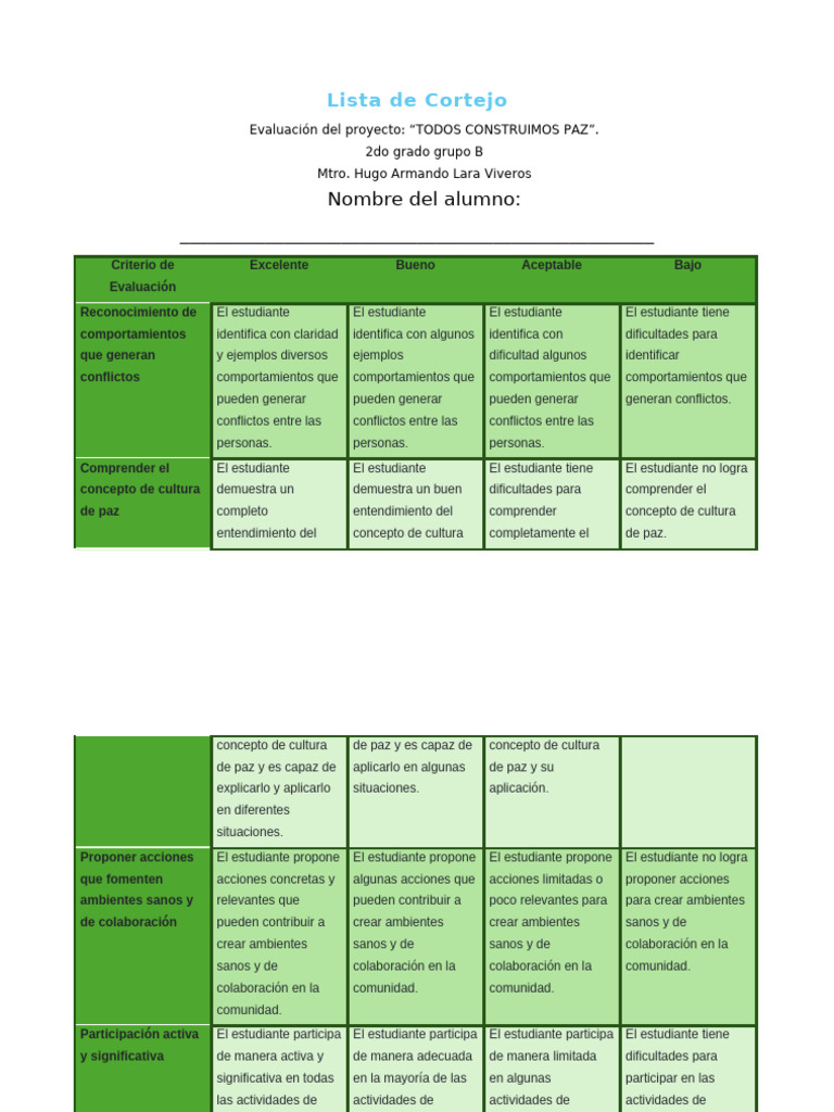 Lista de Cortejo CONSTRUIMOS PAZ 2B | PDF | Paz | Aprendizaje