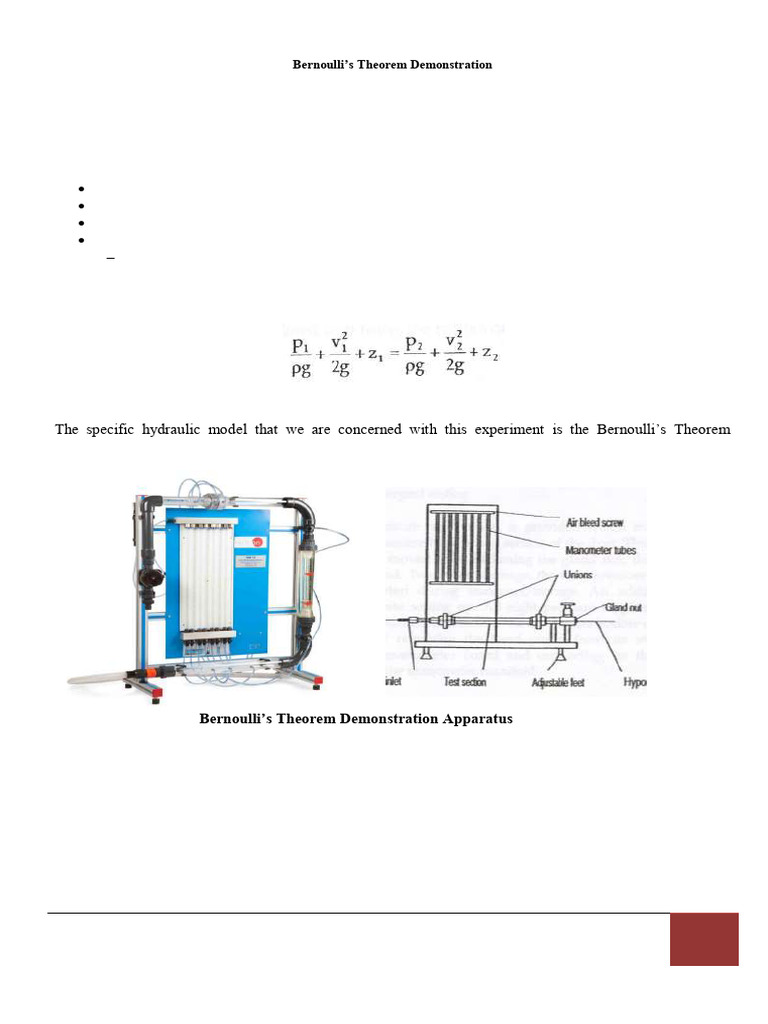 Bernoulli's Theorem Experiment Guide | PDF | Flow Measurement ...