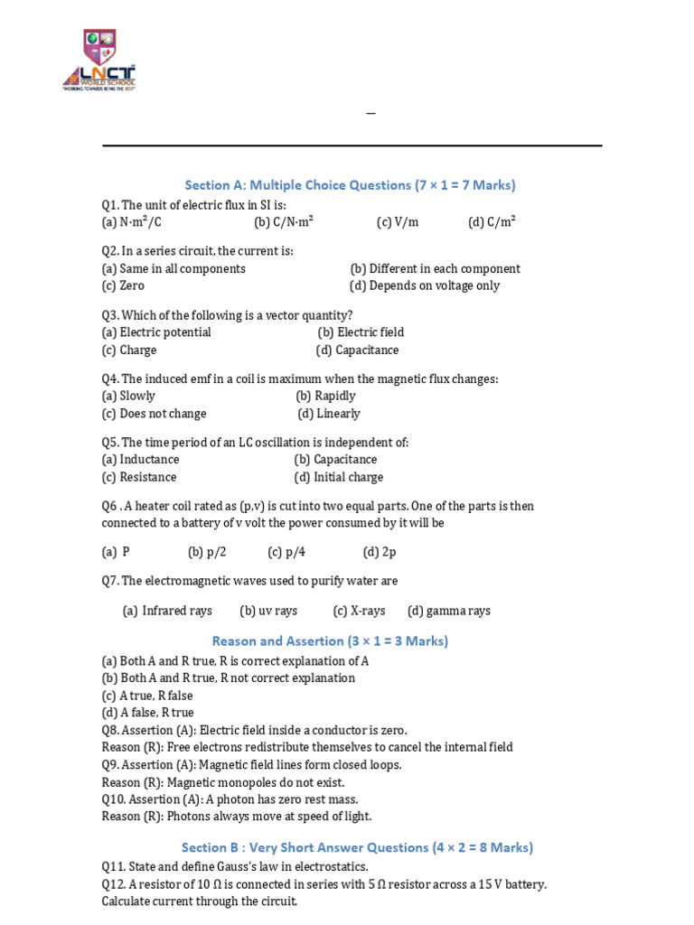 PA3 Physics Class12 QuestionPaper (1) | PDF | Inductor | Capacitance