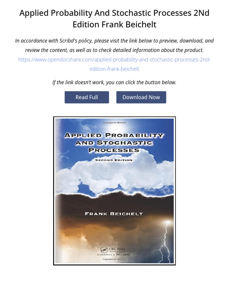 Applied Probability and Stochastic Processes 2nd Edition Frank Beichelt ...