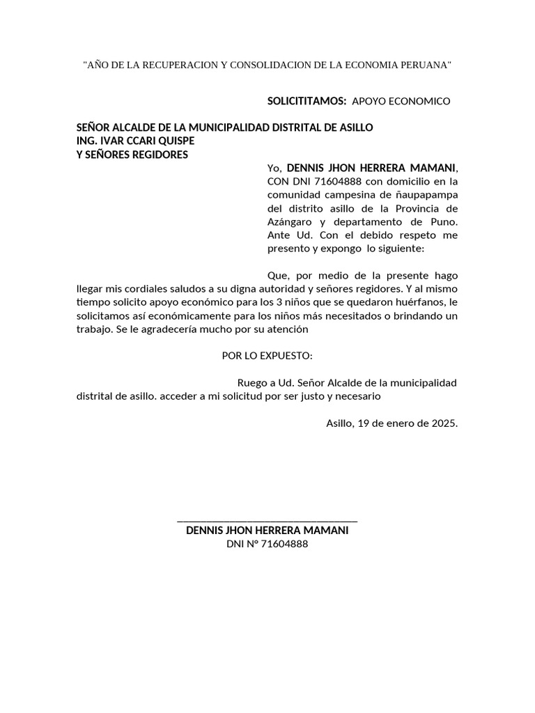 Solicito Apoyo Economico | PDF