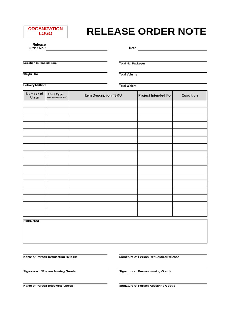 TEMPLATE - Release Order | PDF