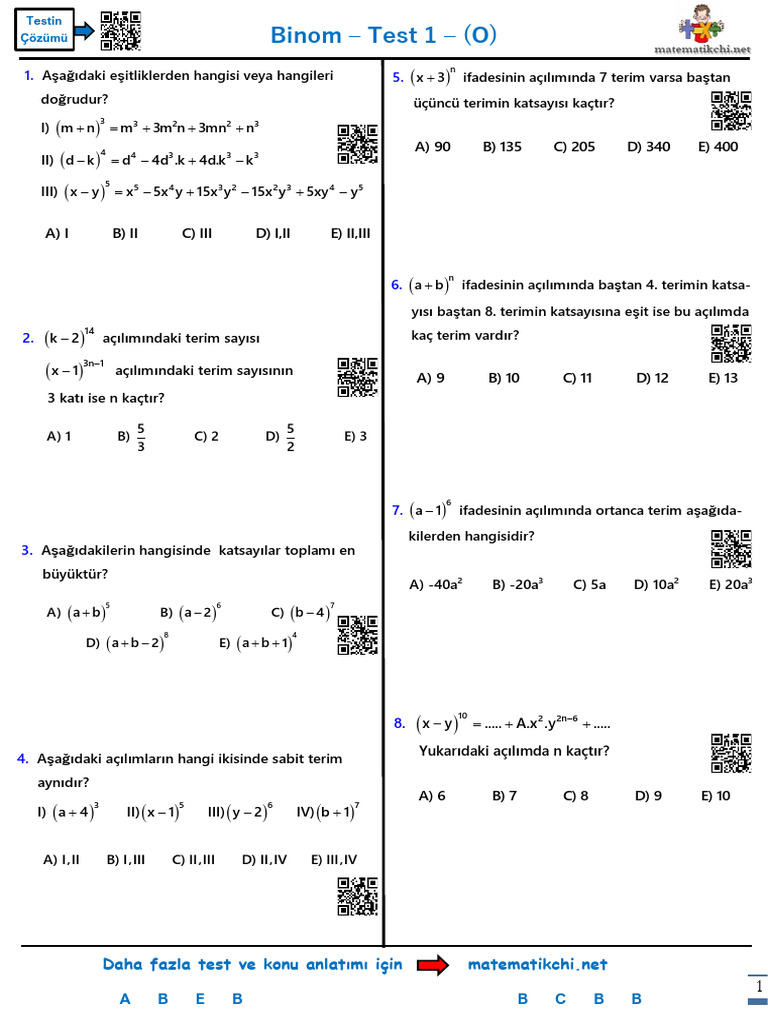 Binom Test 1 Orta Seviye | PDF