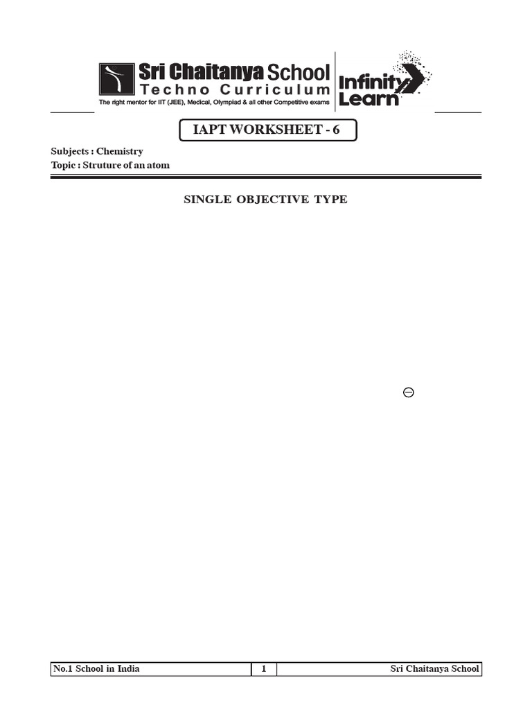 IAPT Chemistry Worksheet - 6 | PDF | Atomic Nucleus | Atoms
