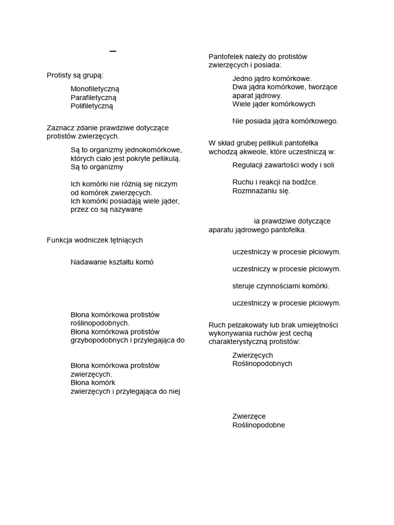 Protisty - Zadania Abcd | PDF