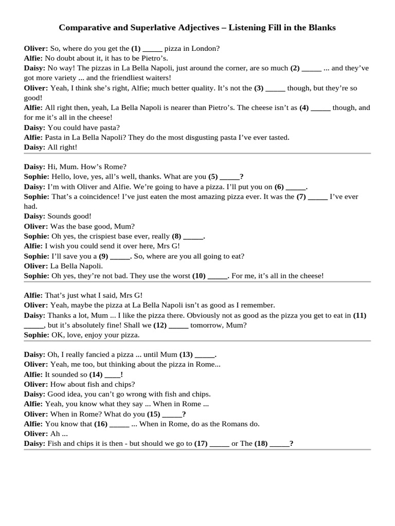 Comparative and Superlative Adjectives Exercise | PDF