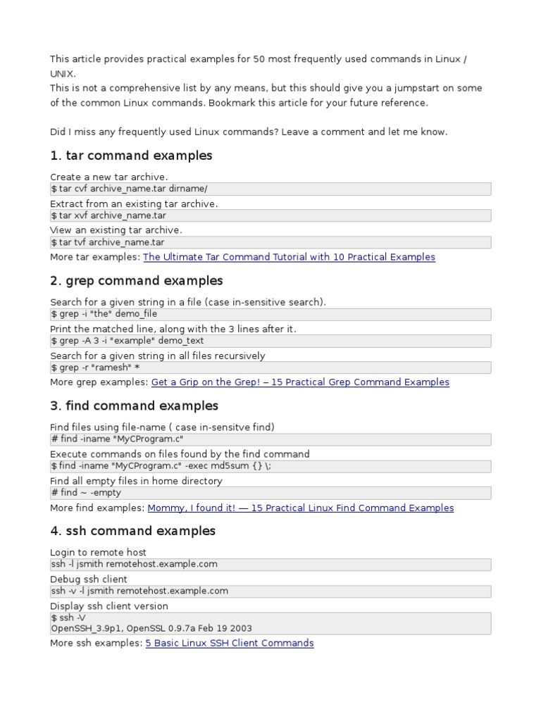 50 Most Frequently Used UNIX - Linux Commands (With Examples) | PDF ...