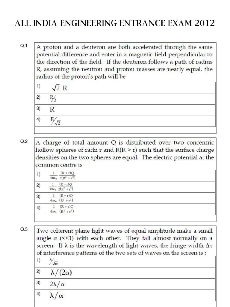 AIEEE 2012 Question Paper (26th May) | PDF