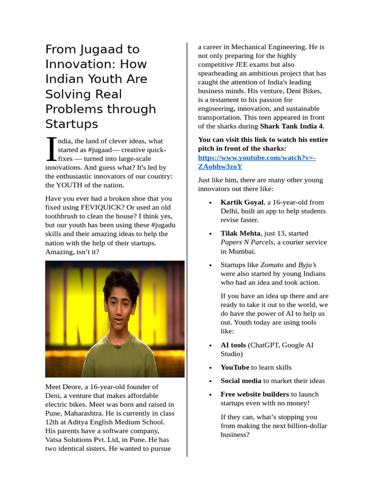 From Jugaad to Innovation articale to submit to teacher | PDF