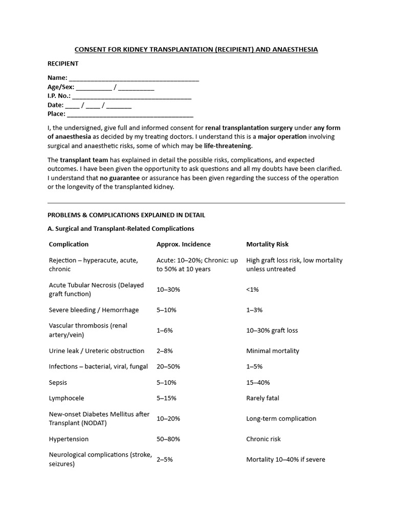 Consent For Kidney Transplantation | PDF | Kidney Transplantation ...