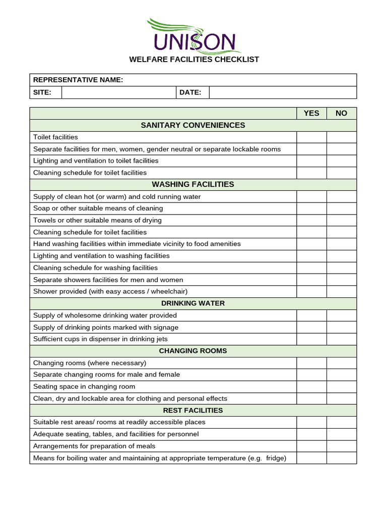 Welfare Facilities Compliance Checklist | PDF