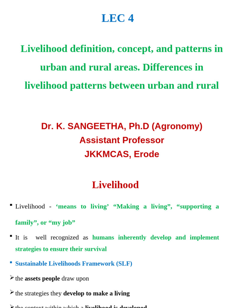 LEC 4 - Livelihood Definition, Concept, And Patterns In | PDF | Society ...