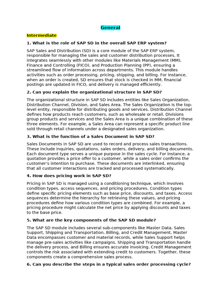 SAP SD Interview Questions | PDF | Invoice | Pricing