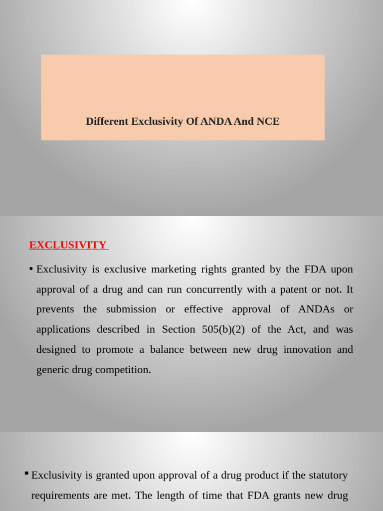 Different Exclusivity of ANDA and NCE11 | PDF | Food And Drug ...