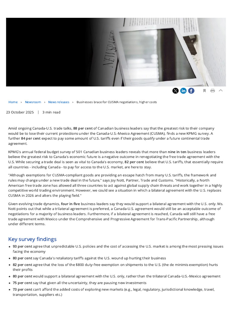 Canadian Businesses Brace For CUSMA Negotiations - KPMG Canada | PDF ...