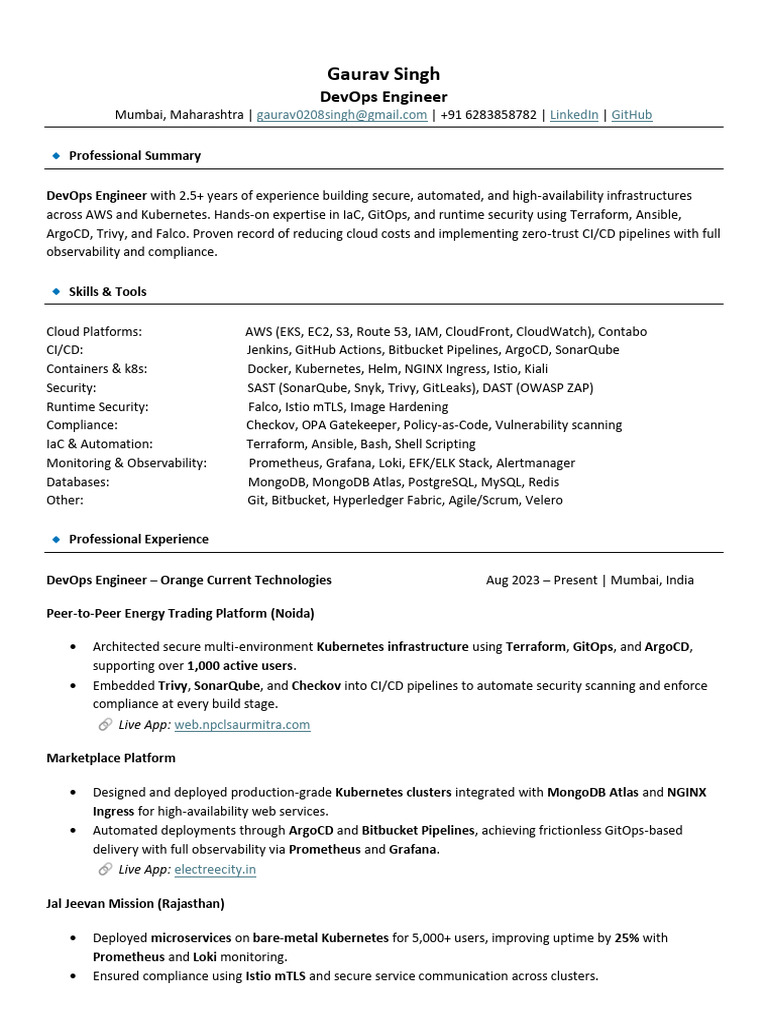 Gaurav Singh DevOps Engineer | PDF | Software Design | Free Software