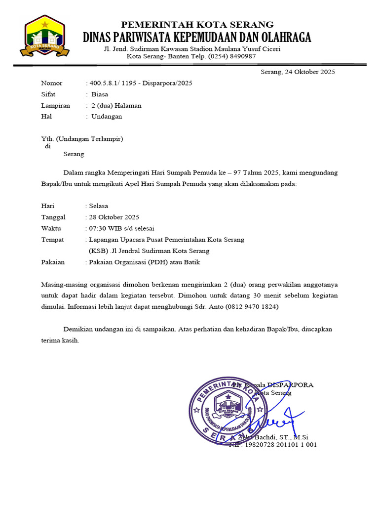 Surat undangan OKP Sumpah Pemuda | PDF