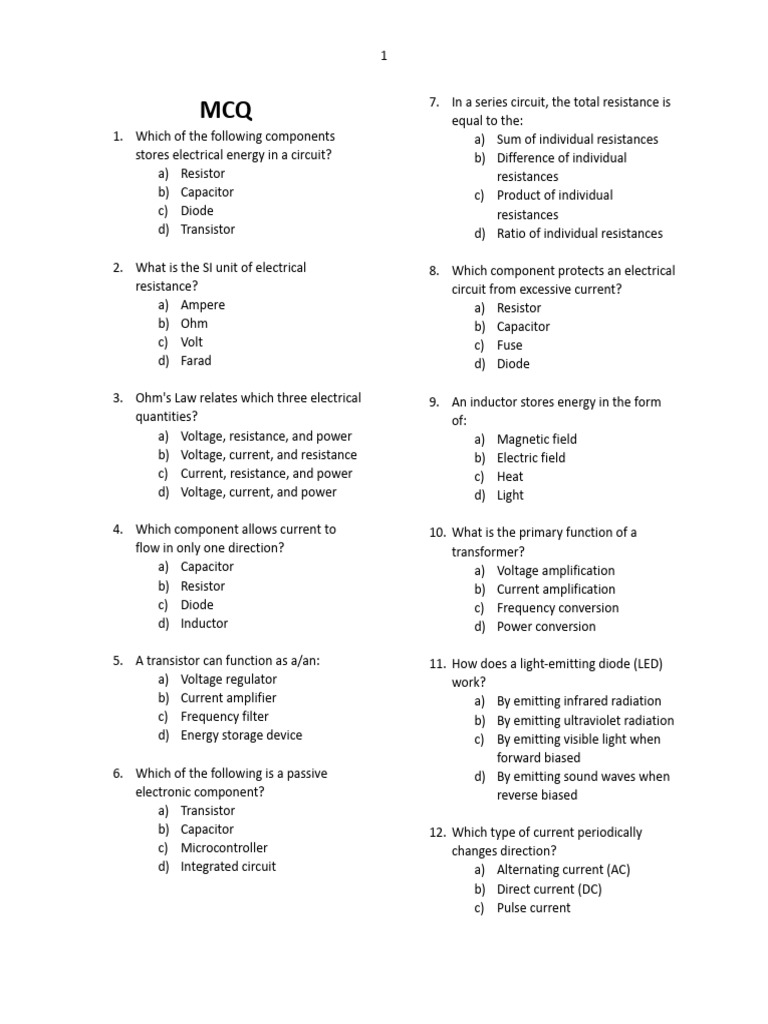 Bel Worshop Sample Viva Questions | PDF | Capacitor | Inductor