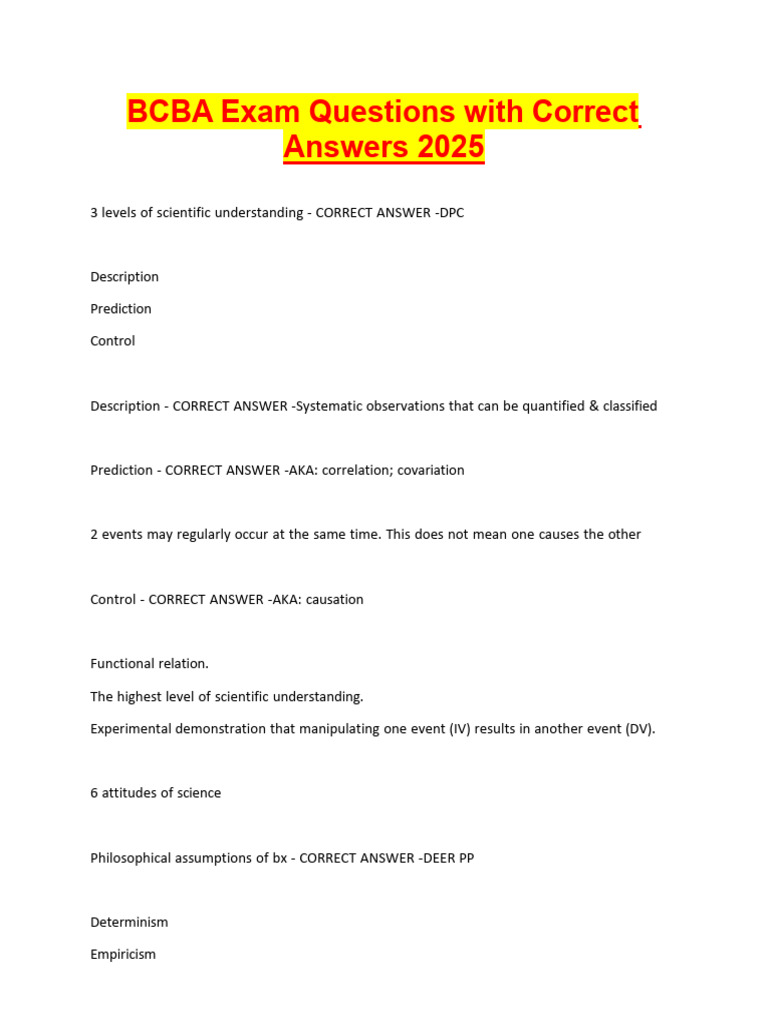 BCBA Exam Questions With Correct Answers 2025 | PDF | Reinforcement ...