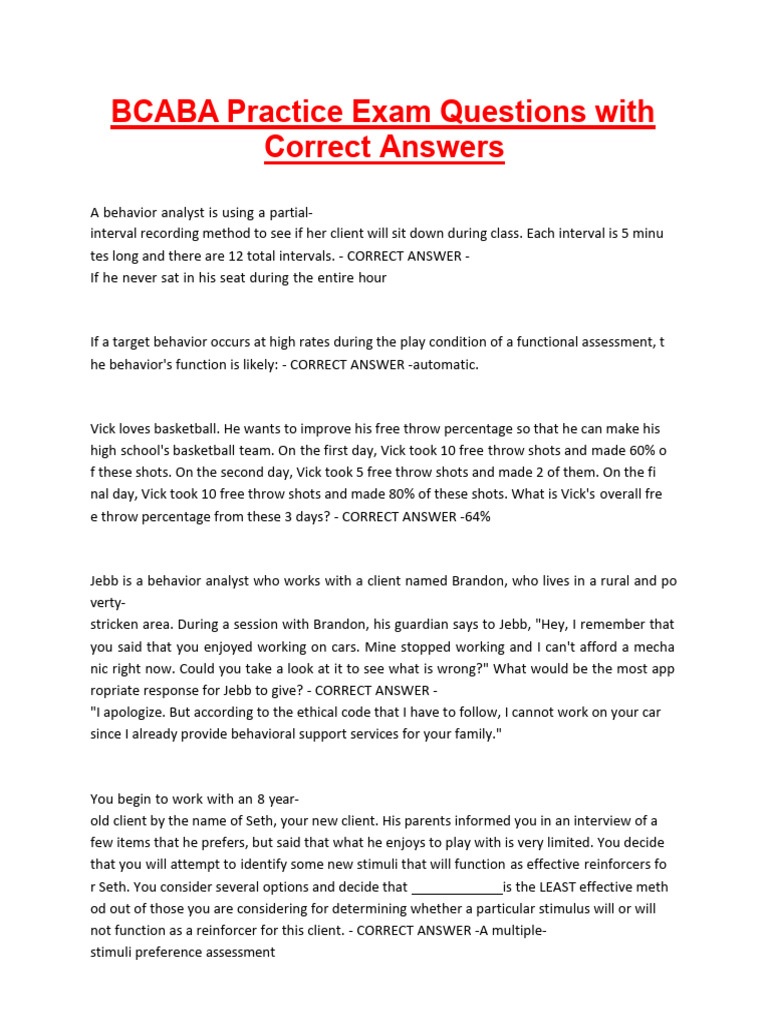 BCABA Exam Questions and Answers Guide | PDF | Reinforcement ...