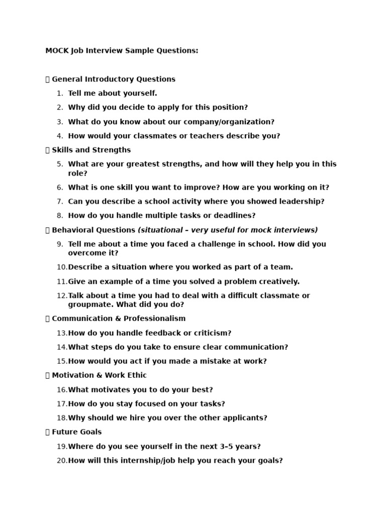 MOCK Job Interview Sample Questions | PDF
