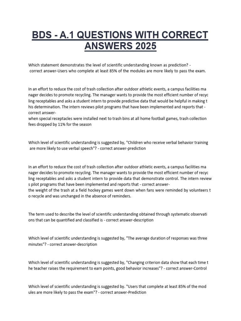 Bds - A.1 Questions With Correct Answers 2025 - Copy | PDF | Waste ...