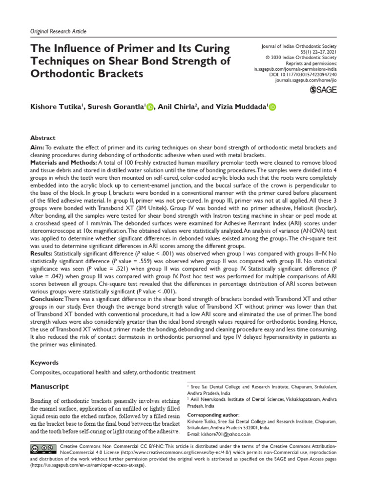 Tutika Et Al 2020 The Influence of Primer and Its Curing Techniques On Shear Bond Strength of ...