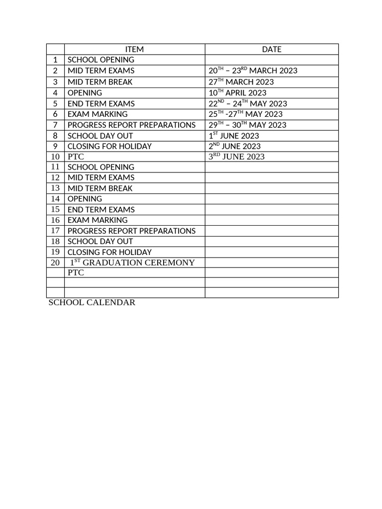 School Calendar | PDF