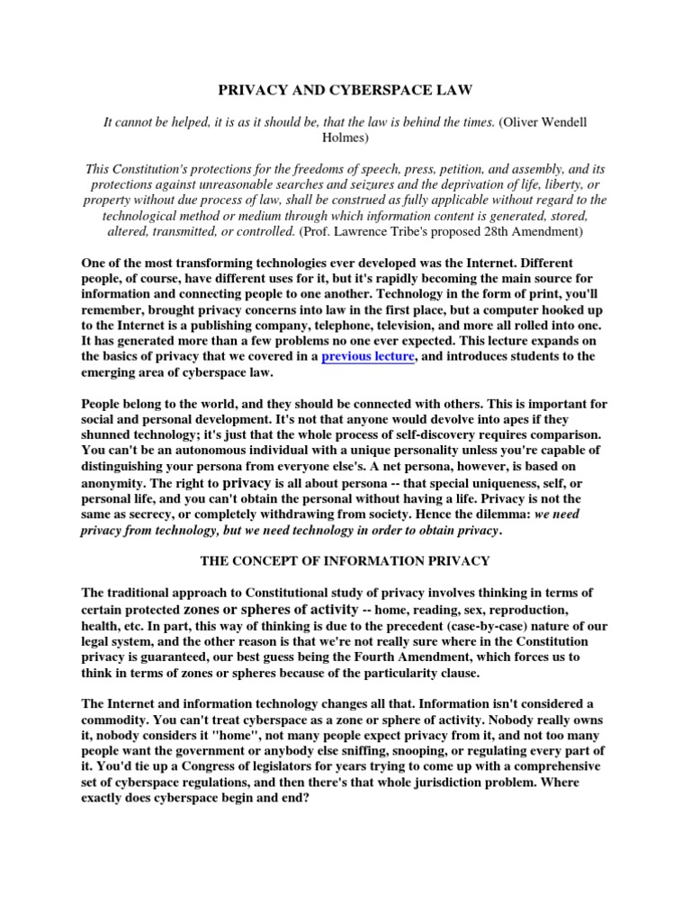 Privacy and Cyberspace Law Overview | PDF | Source Code | Privacy
