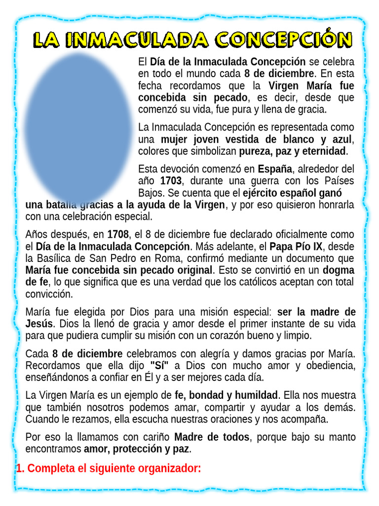 Ficha La Inmaculada Concepciòn - Anunciaciòn Maestra Janet | PDF | María, madre de Jesús ...