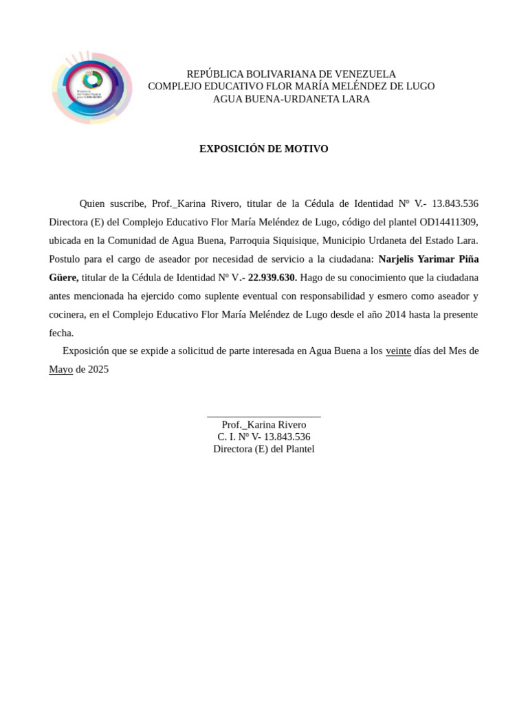 Exposicion de Motivo para Narje | PDF