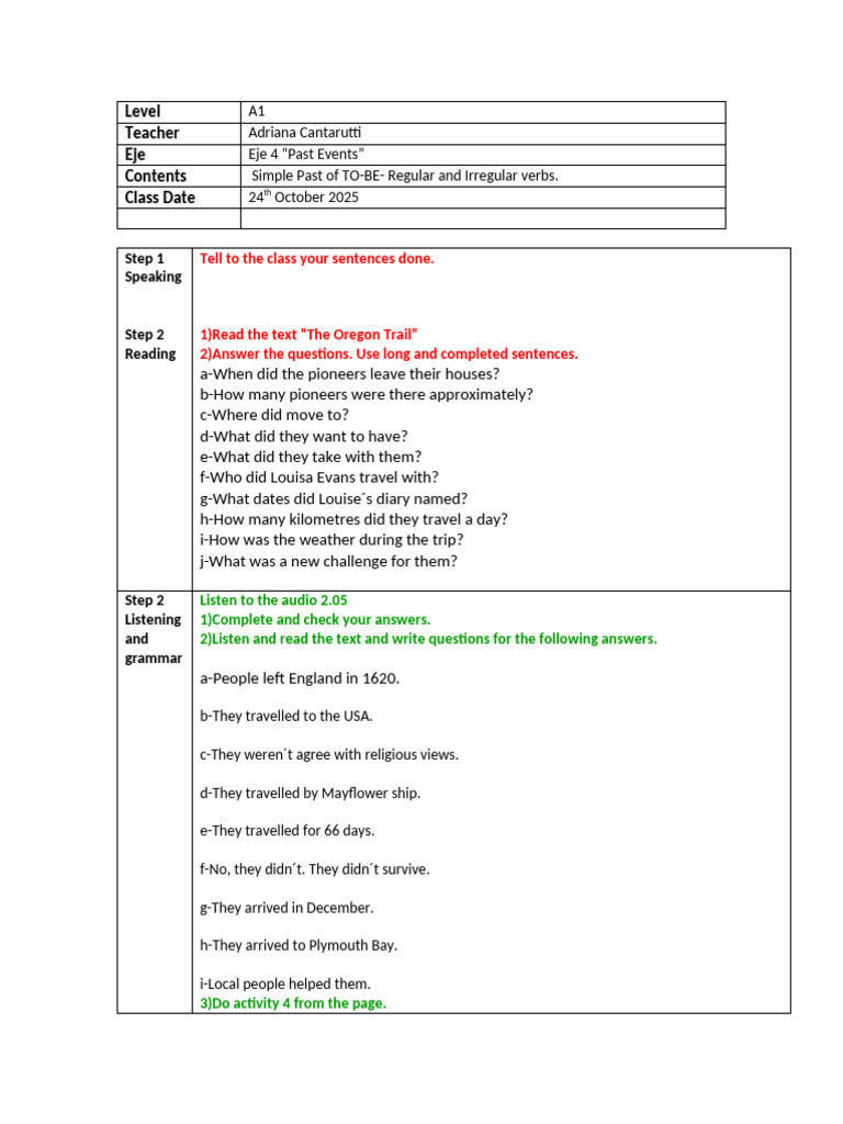 Level A1 Lesson 18 2025 | PDF