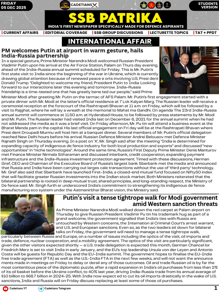 Ssb Patrika 05th Dec | PDF | China | World Politics
