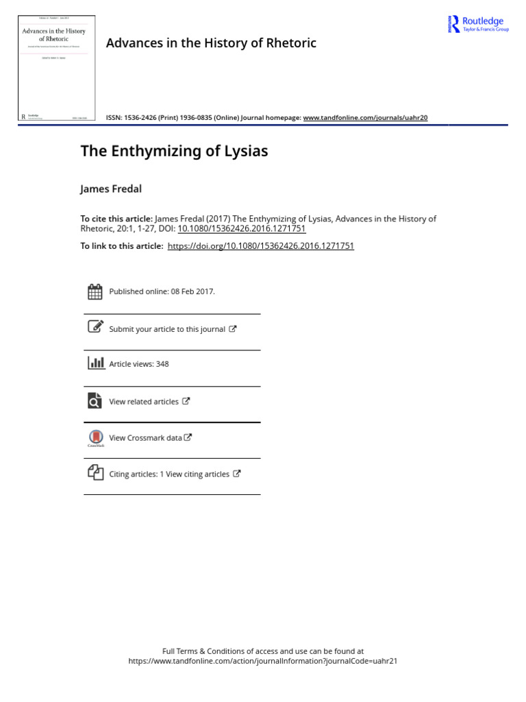 The Enthymizing of Lysias | PDF | Rhetoric | Public Speaking
