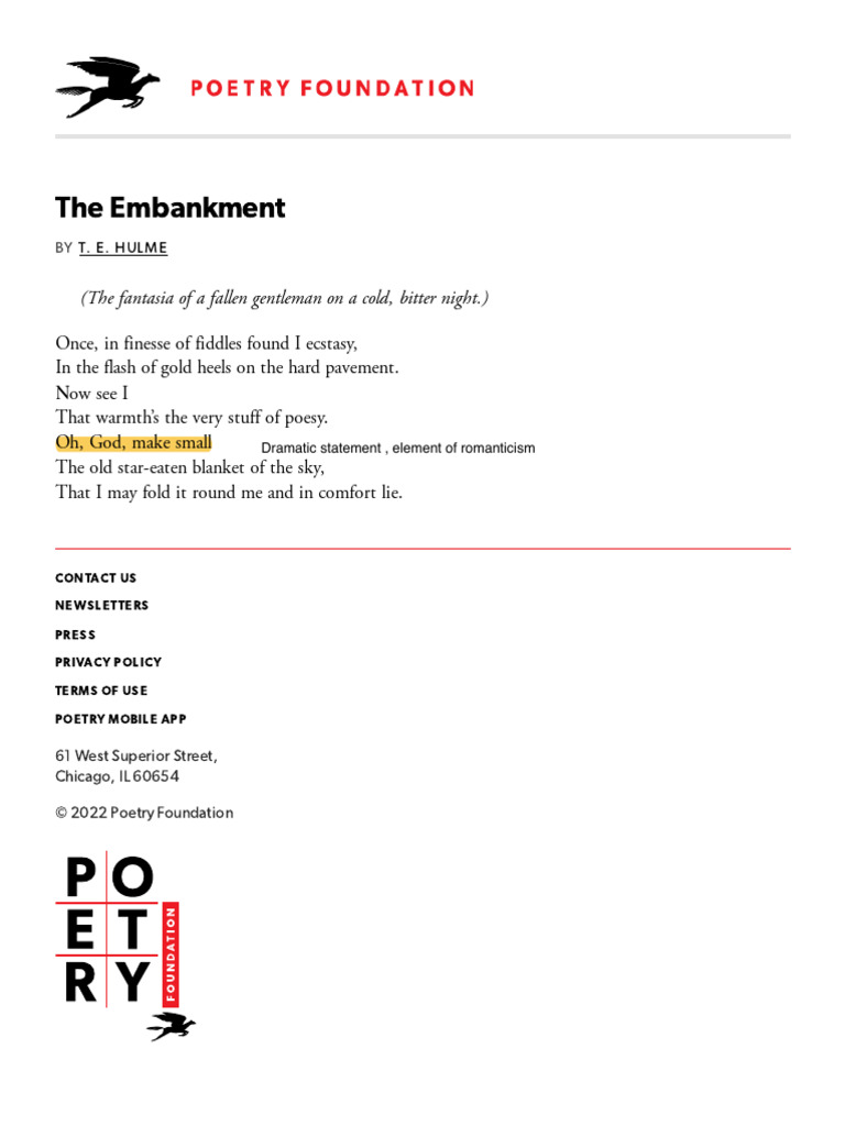 The Embankment by T. E. Hulme - Poetry Foundation | PDF