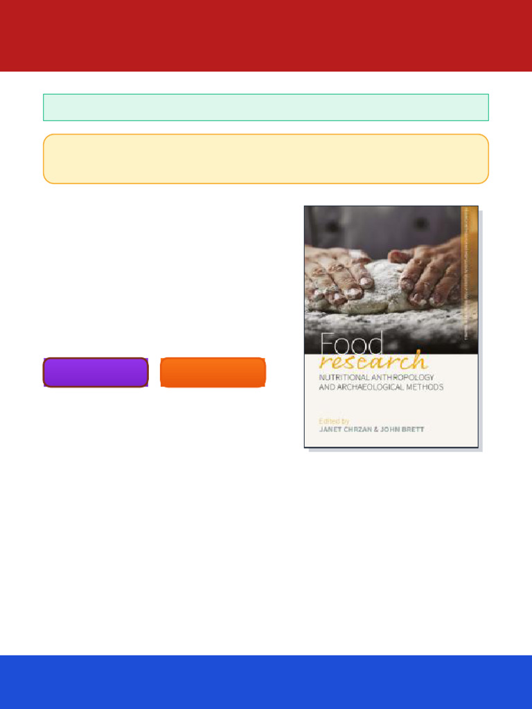 Food Research Nutritional Anthropology and Archaeological Methods 1st ...