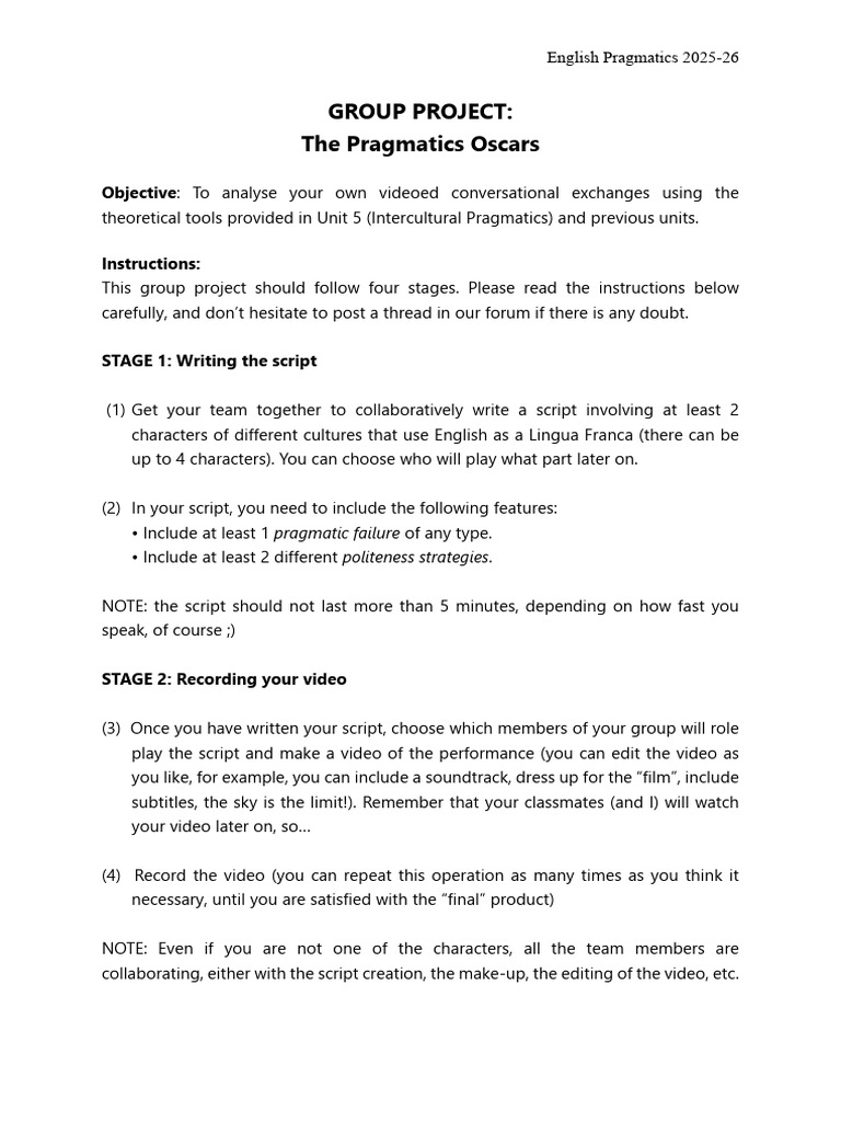 Group Project Instructions | PDF | Human Communication | Linguistics