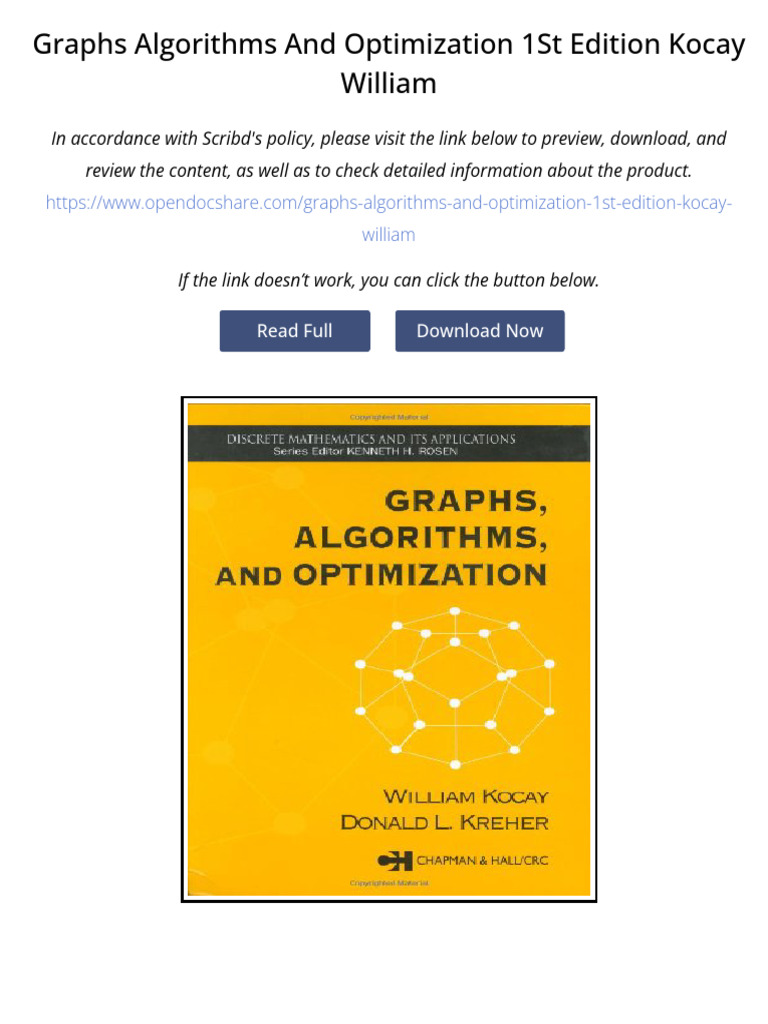 Graphs Algorithms and Optimization 1st Edition Kocay William | PDF | Theoretical Computer ...