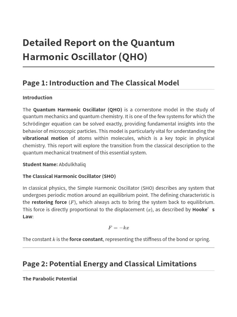 Quantum Harmonic Oscillator Report Abdulkhaliq 10 | PDF | Quantum ...
