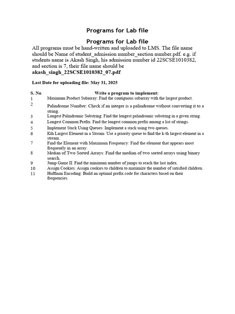 Programs For Lab File | PDF