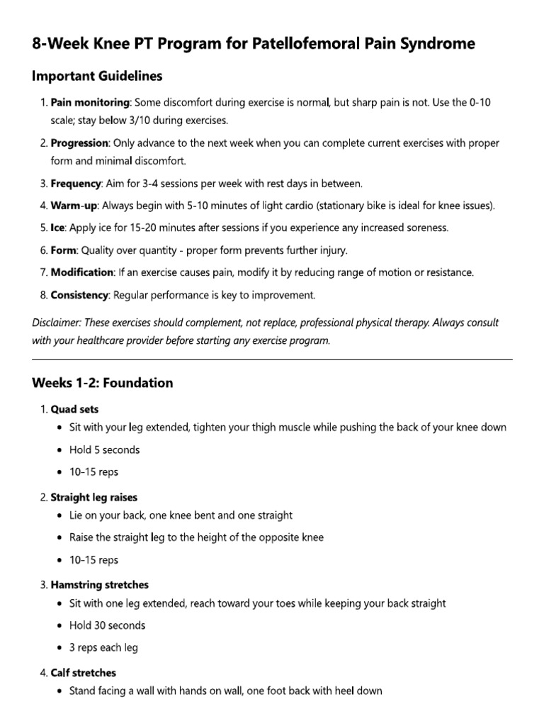 Knee PT Sample Regimen | PDF